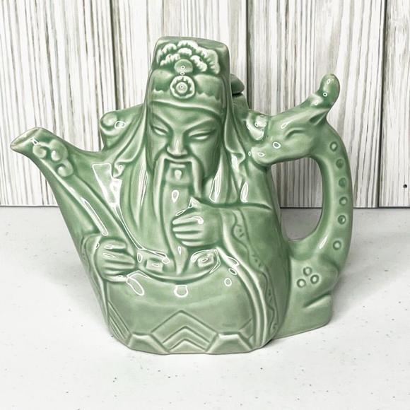 Vintage | Kitchen | Vintage Celadon Glaze Pottery Teapot Japanese God ...
